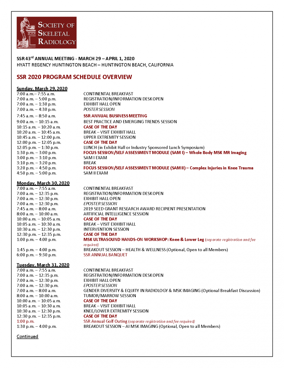 SSR 2020 Program Overview | Society of Skeletal Radiology