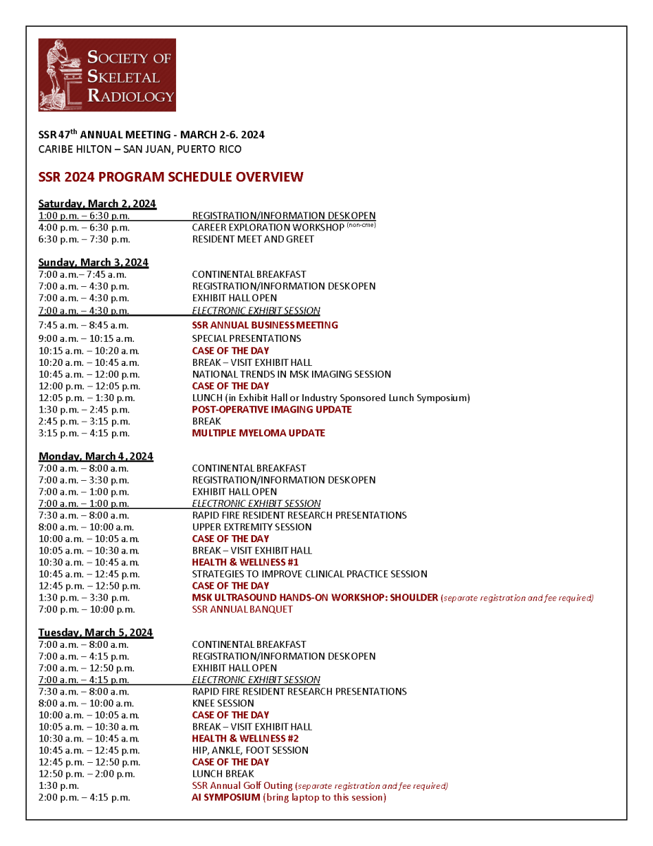SSR 2024 Annual Meeting Program Overview | Society of Skeletal Radiology